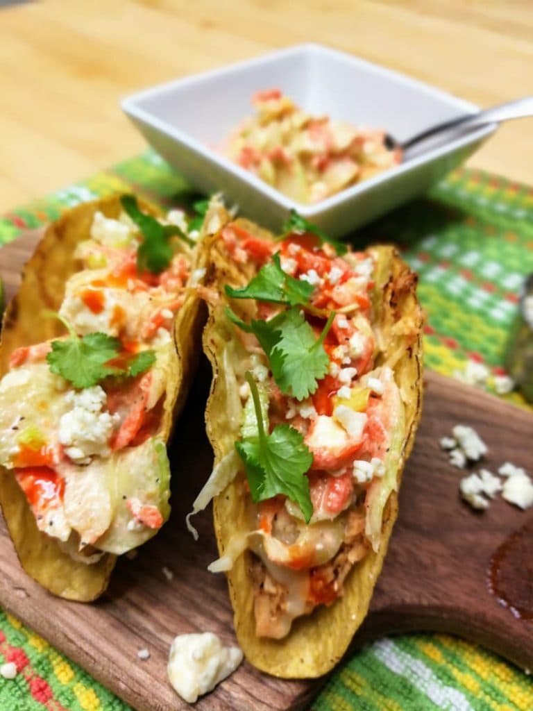 Crispy Buffalo Chicken Tacos with Celery Ranch Slaw | Namaste Home Cooking