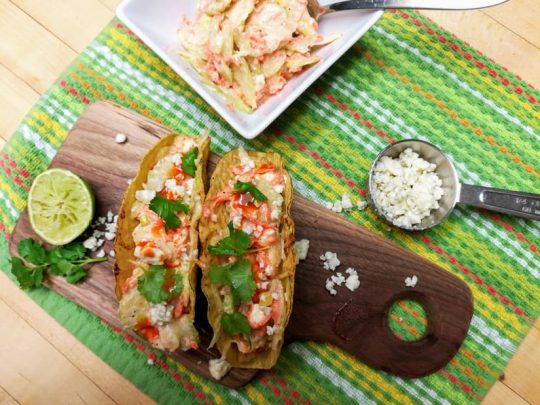 Crispy Buffalo Chicken Tacos with Celery Ranch Slaw | Namaste Home Cooking